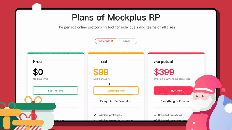 Pricing for Mockplus Cloud Basic, Pro and Enterprise Plan